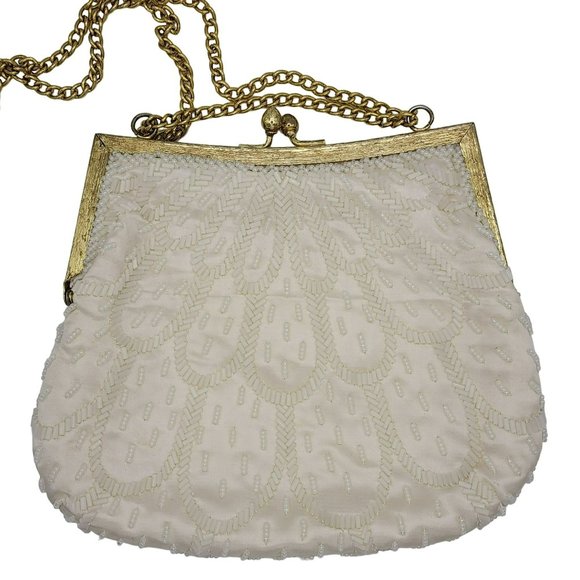 Richere | Bags | Vintage Cream Beaded Purse With Gold Chain | Poshmark